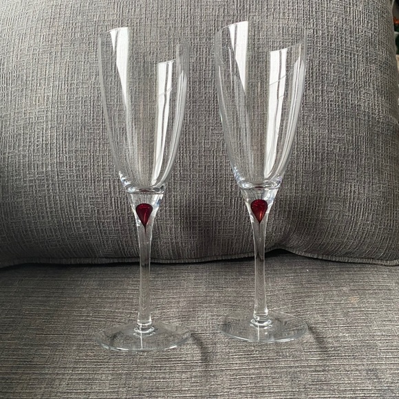 Dining | Pair Hand Blown Champagne Flutes Wred Drop Stem | Poshmark